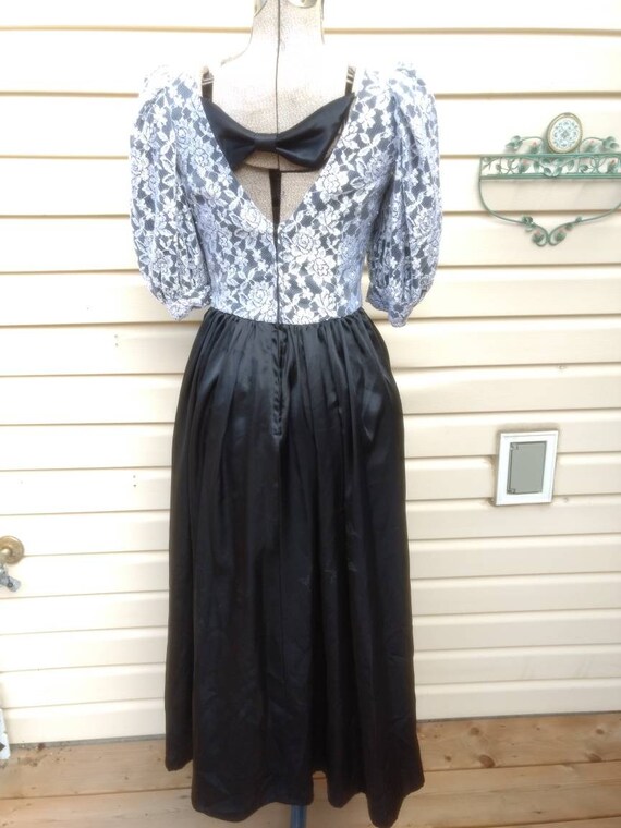 1980s Formal Prom Dress 31" Bust Black Satin Bows Whi… - Gem