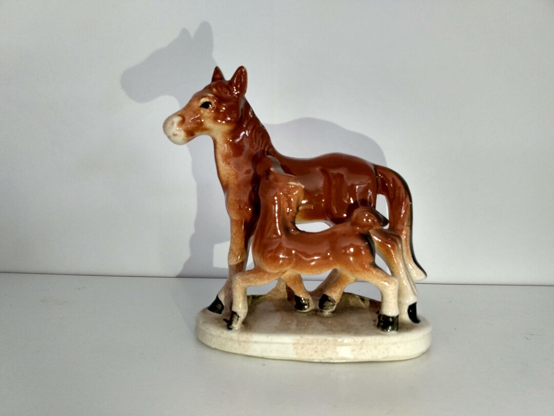 Vintage Horse With Baby Colt Ceramic Figurine Brown - Etsy