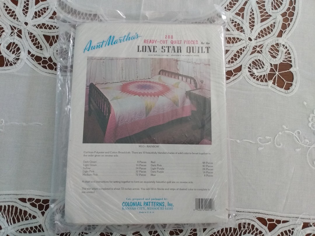 Rainbow Lone Star Quilt Kit 288 Ready Cut Fabric Pieces by Aunt Martha ...