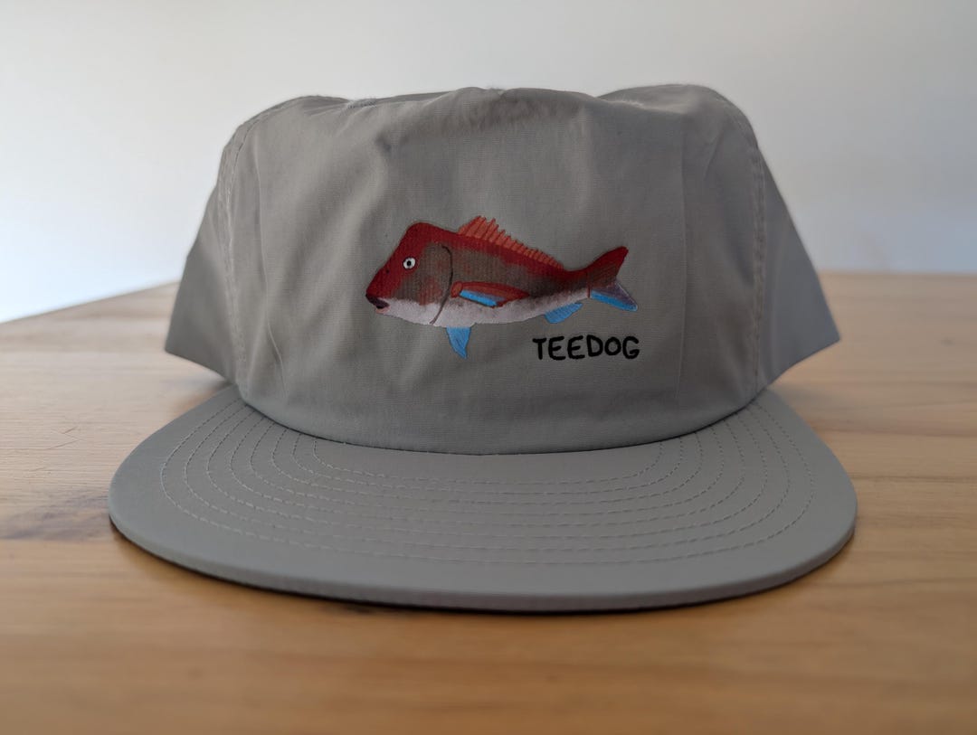 Snapper Fishing Cap, Hand Drawn Fisho Gift, Smoke Grey Angler Hat ...
