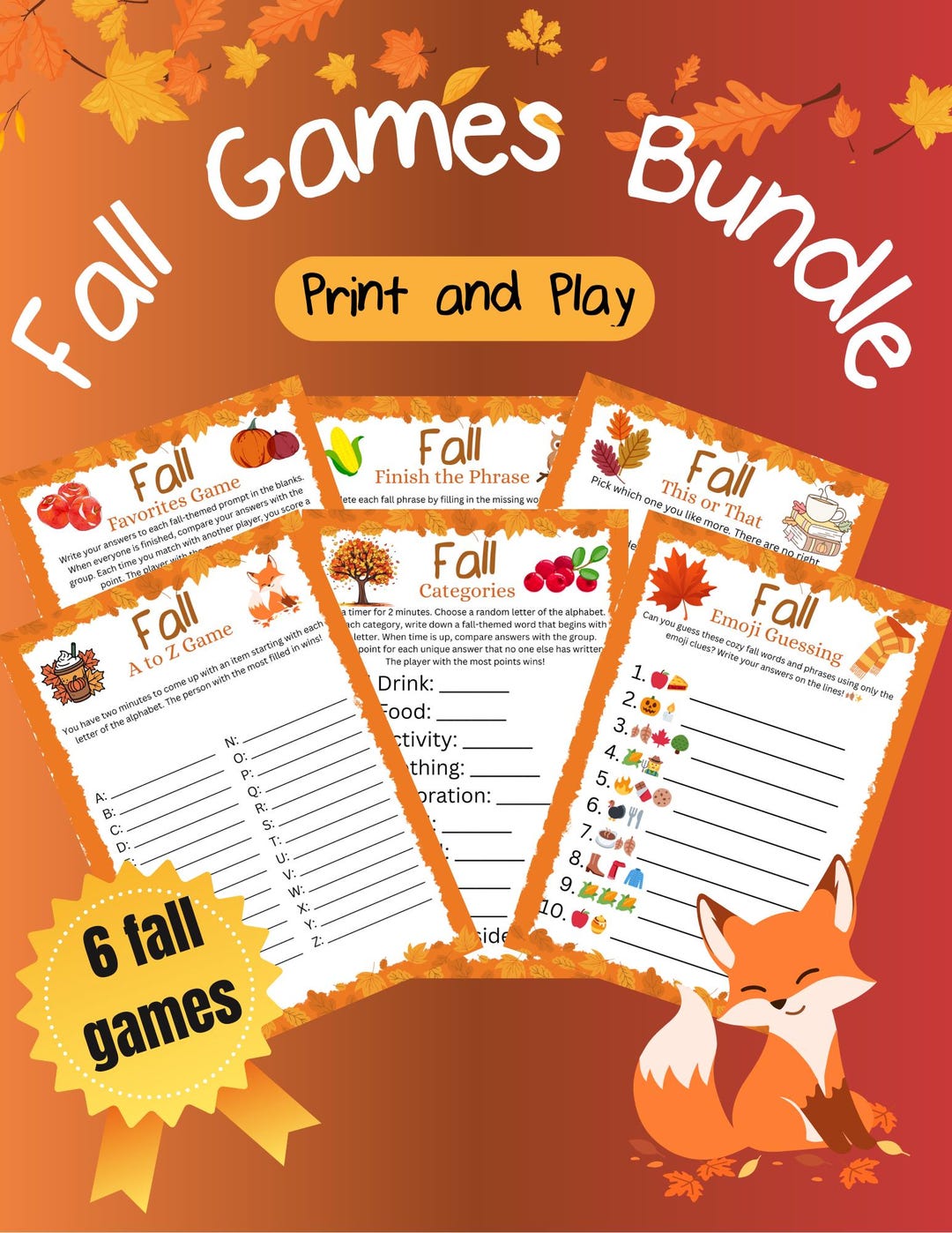 Fall Games Bundle: 6 Printable Autumn Party Games (PDF Download) - Etsy