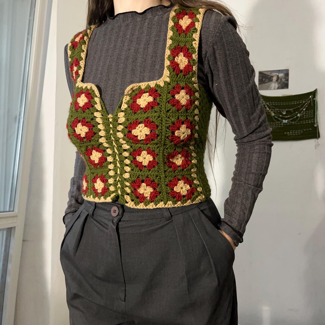 Crochet Corset Top Vest Granny Square Pattern PDF, Boho Cottagecore ...