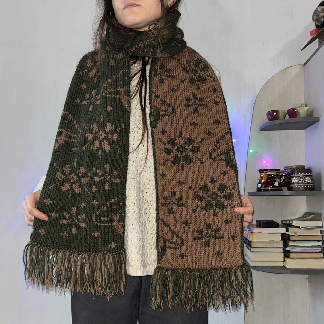 Knit Cozy Cottagecore Scarf With Mushrooms and Flowers Pattern, Video ...