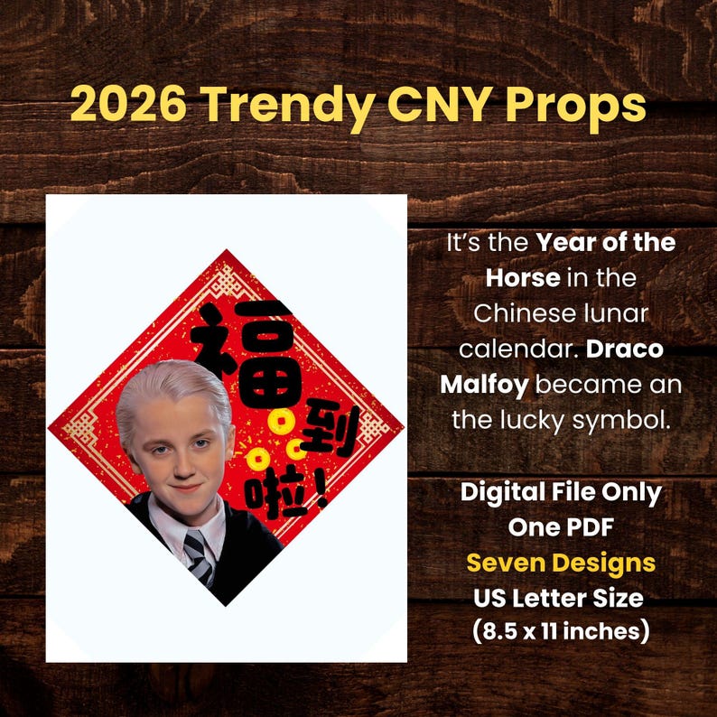 Draco Malfoy Lunar New Year 2026 (set of 7) Mascot Printable CNY Props ...