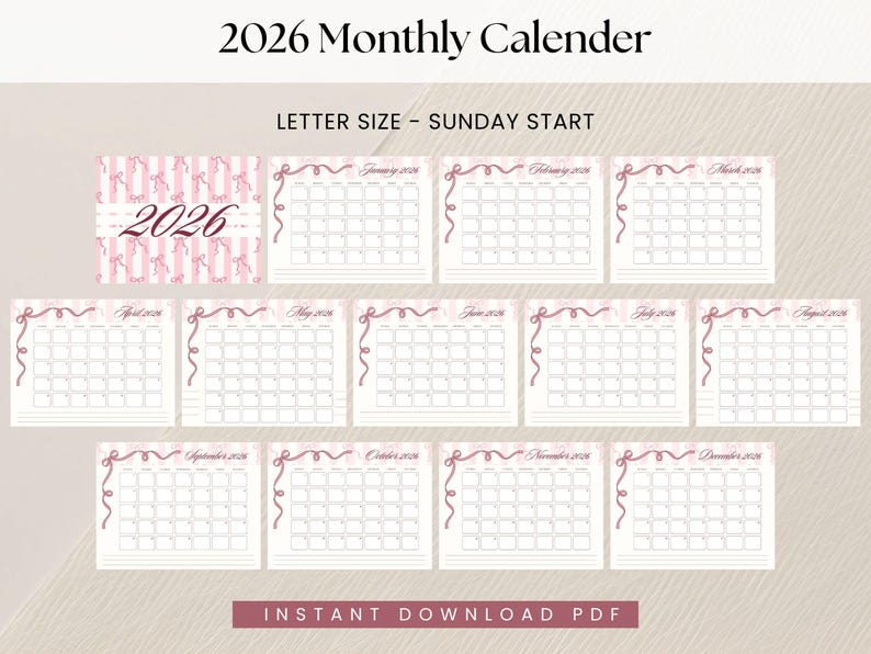2026 Monthly Calendar Printable PDF 2026 Calendar Planner Landscape ...