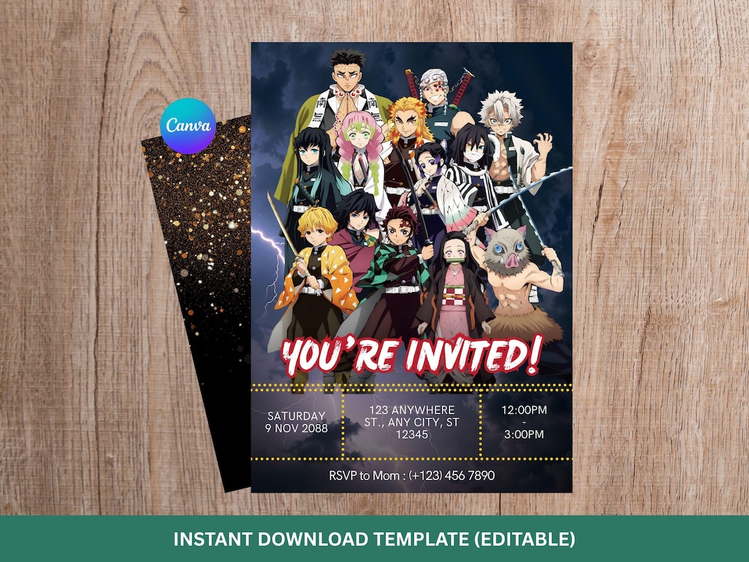 Anime Birthday Invitation Kids Party Japanese Invite Printable Birthday ...