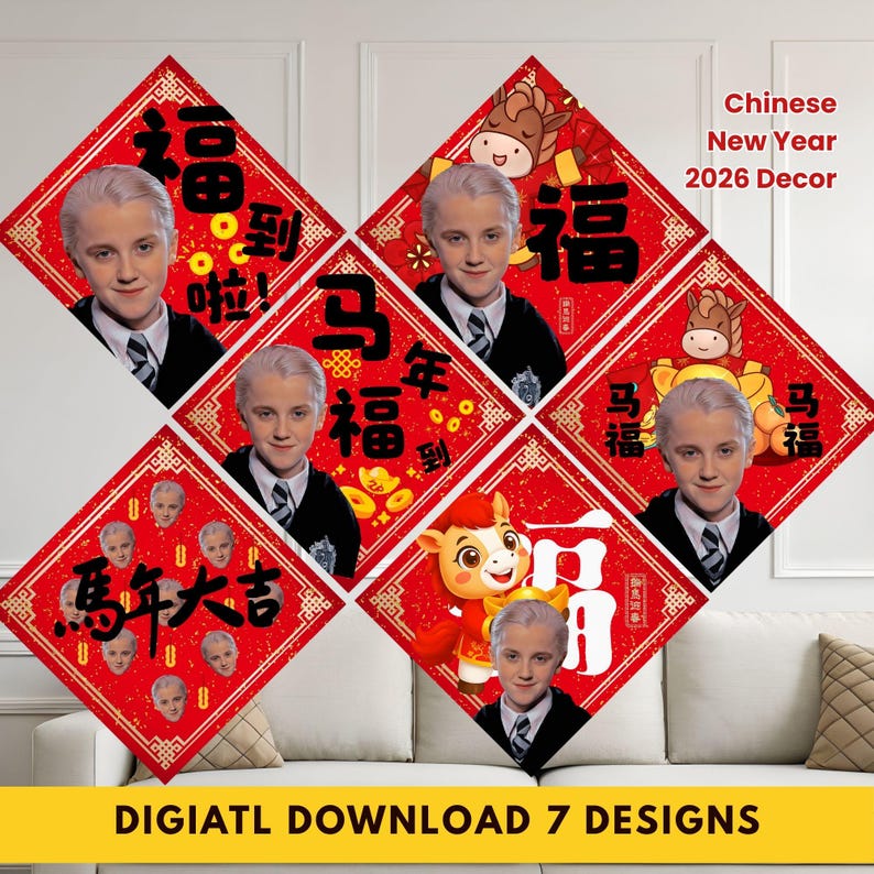 Draco Malfoy Lunar New Year 2026 (set of 7) Mascot Printable CNY Props ...