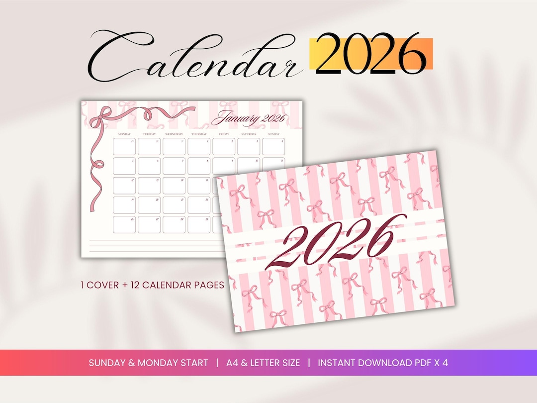2026 Monthly Calendar Printable PDF 2026 Calendar Planner Landscape ...