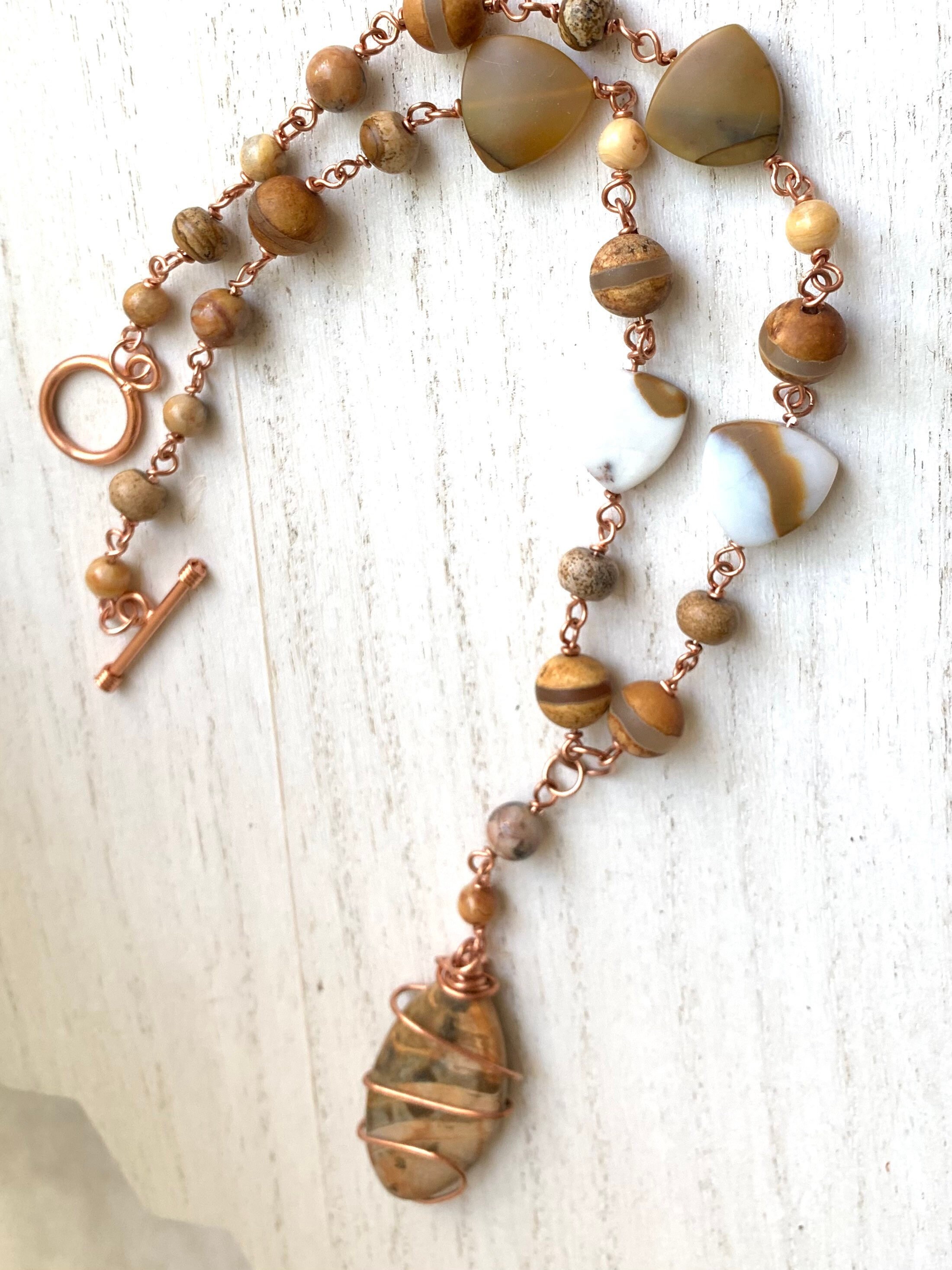 Agate Jasper Copper Necklace, Wire Wrapped Necklace - Etsy