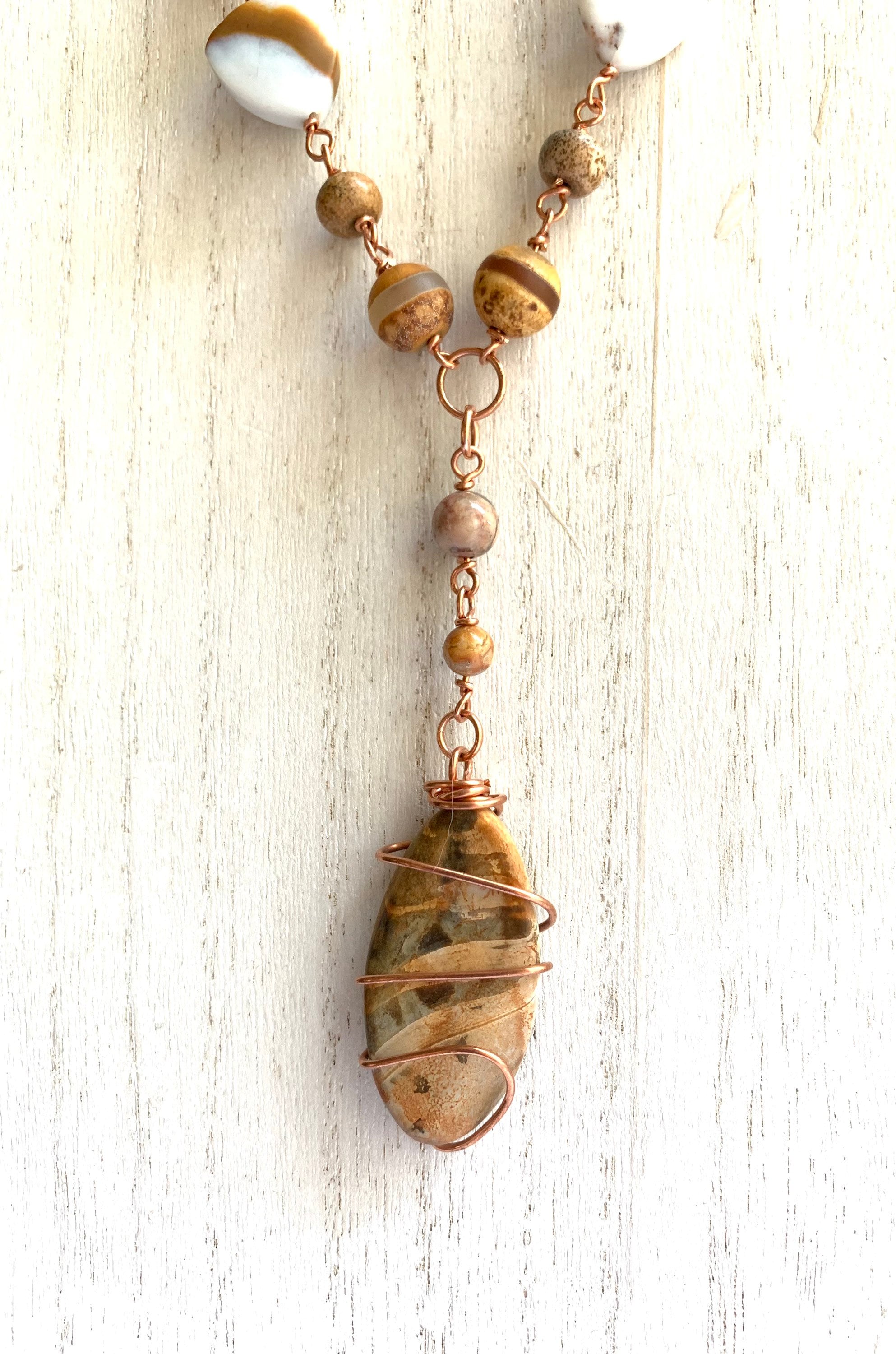 Agate Jasper Copper Necklace, Wire Wrapped Necklace - Etsy