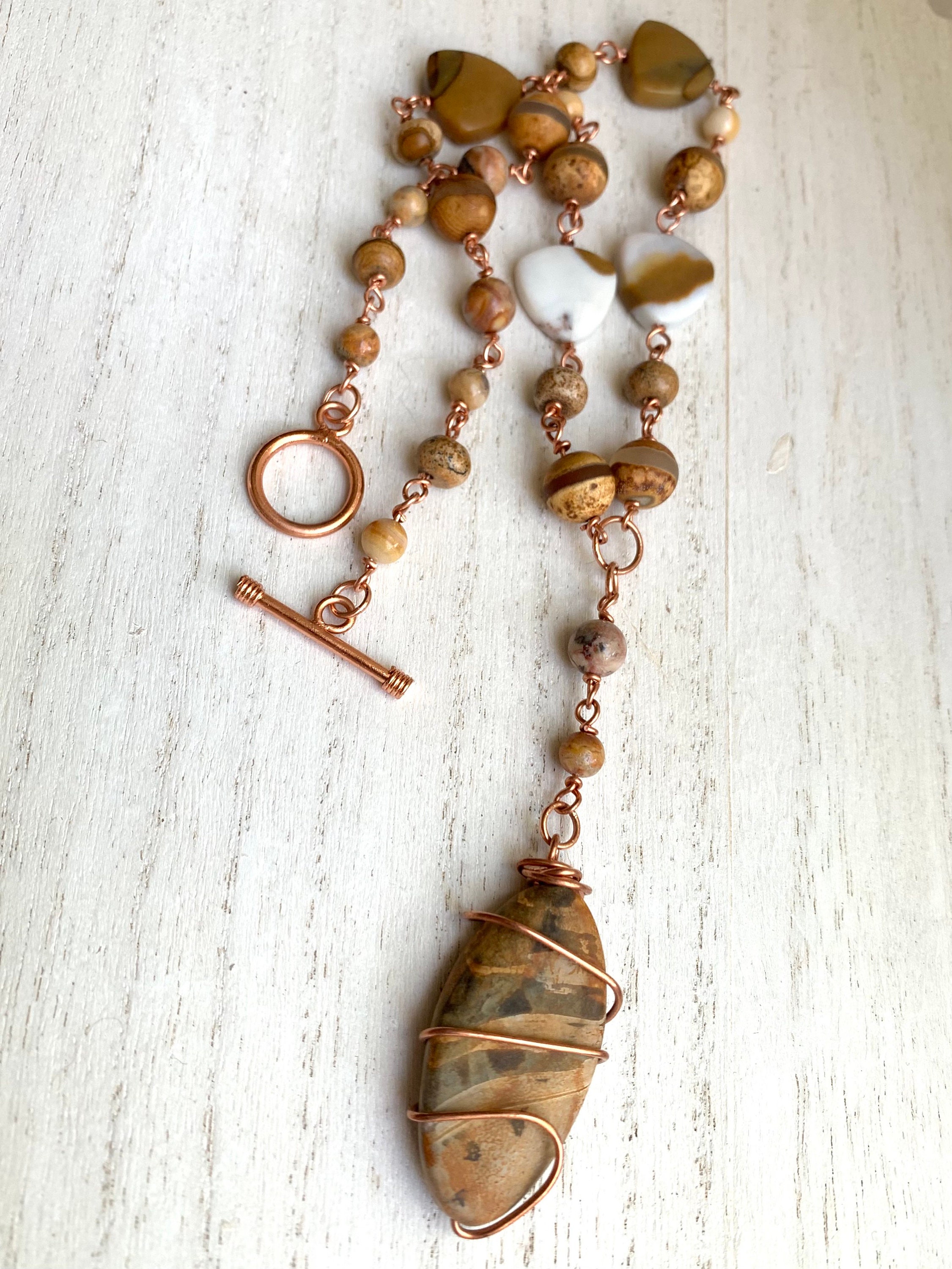 Agate Jasper Copper Necklace, Wire Wrapped Necklace - Etsy