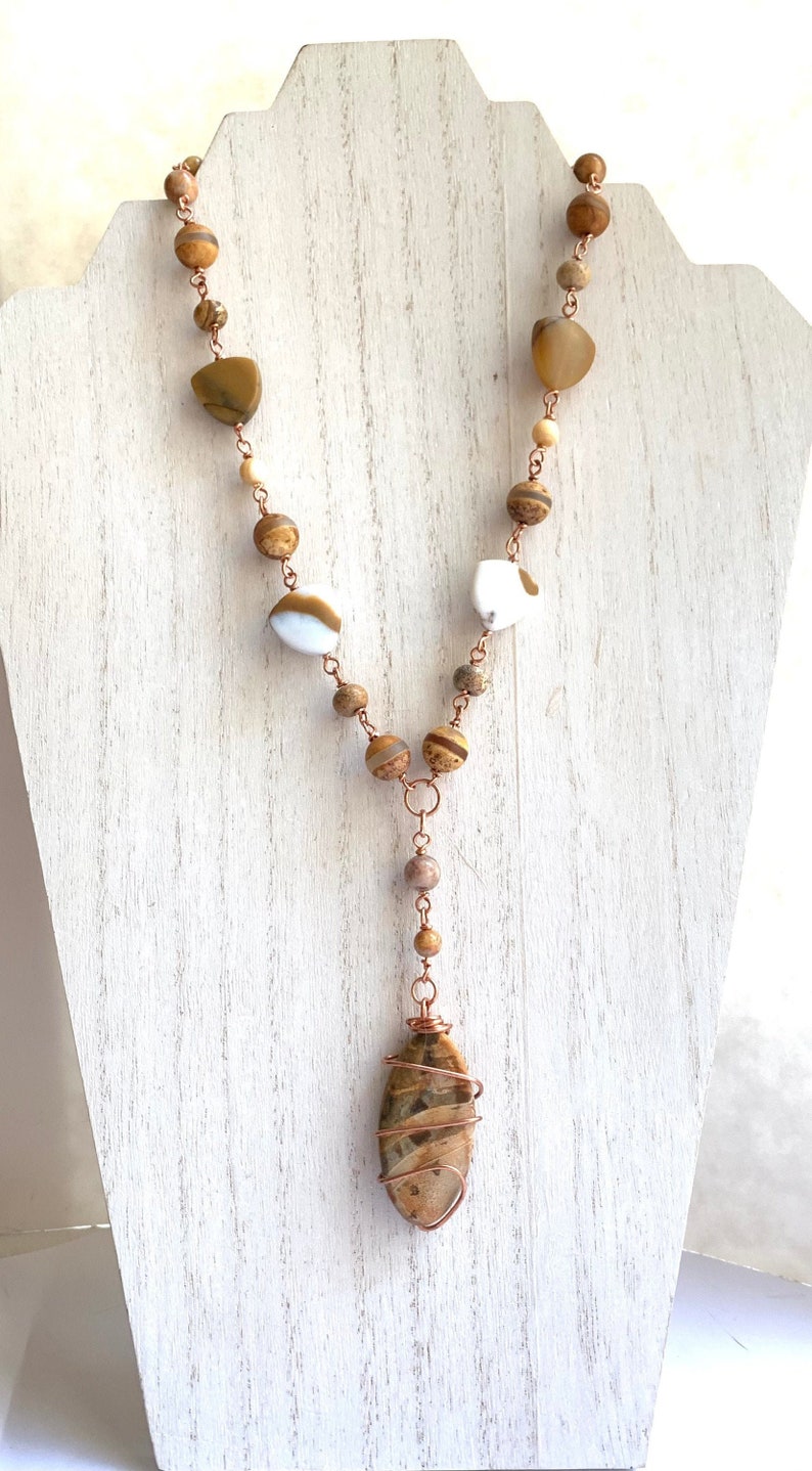 Agate Jasper Copper Necklace, Wire Wrapped Necklace - Etsy