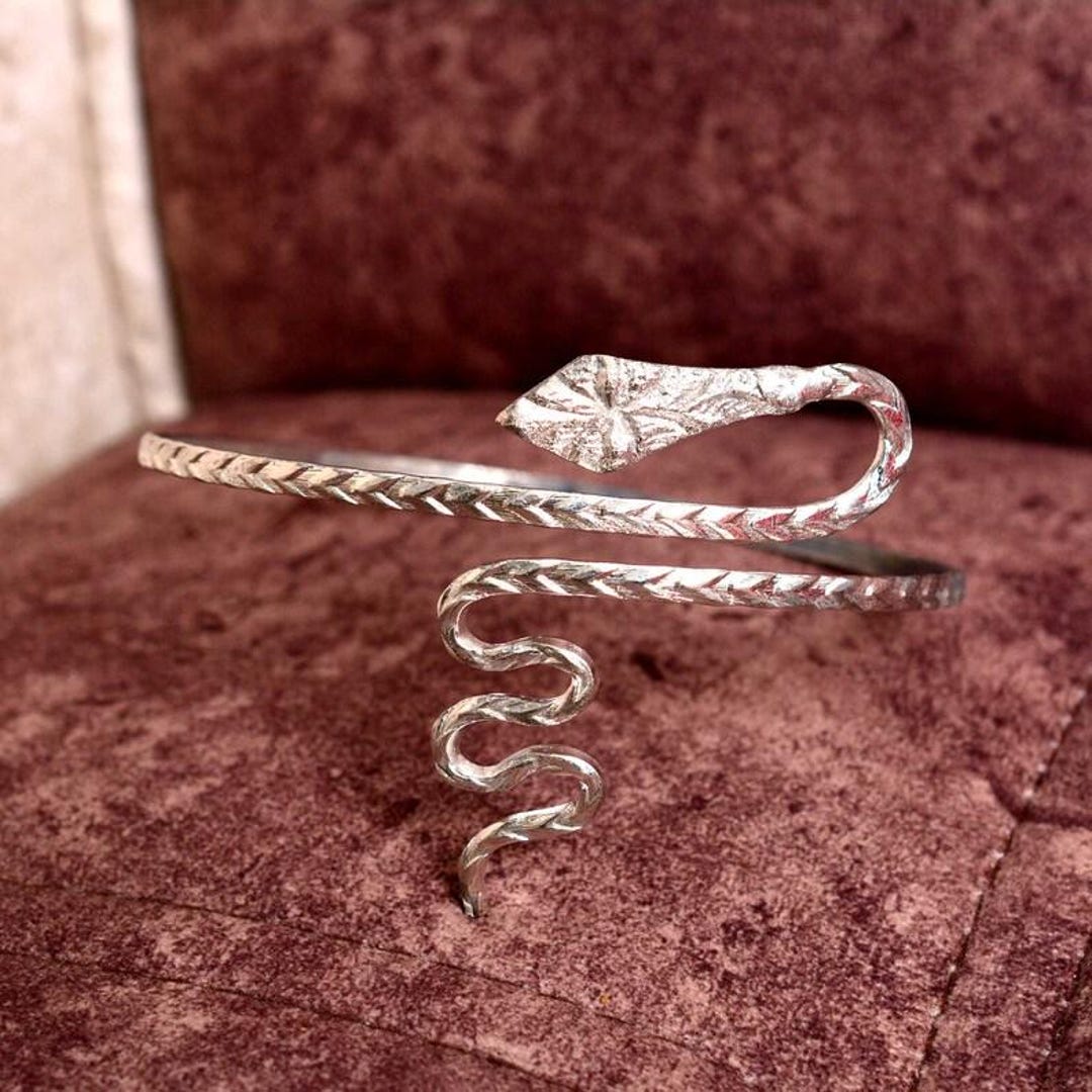 Silver Snake Arm Cuff, Serpent Bracelet, Handmade Hammered Snake Bangle ...