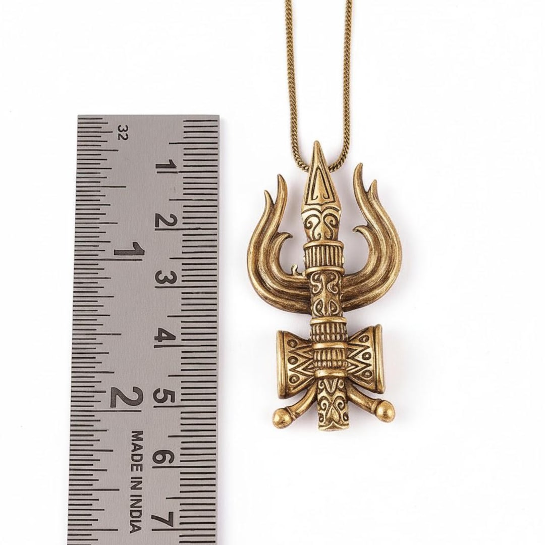 Brass Trishul Damru Pendant, Lord Shiva Necklace, Hindu Spiritual ...