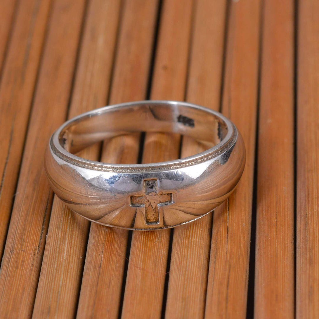 925 Sterling Silver Cross Ring, Christian Religious Band, Handmade ...