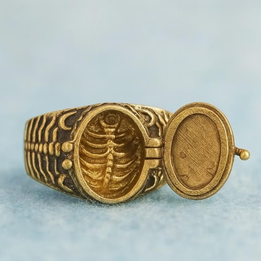 Skeleton Rib Cage Poison Ring, Gothic Secret Compartment Ring, Skull ...