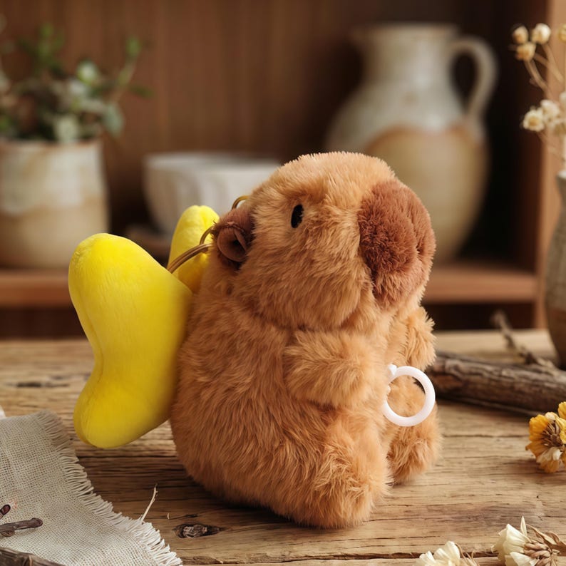 Capybara Plush Keychain, Butterfly Wings, Interactive Pull-cord Bag ...