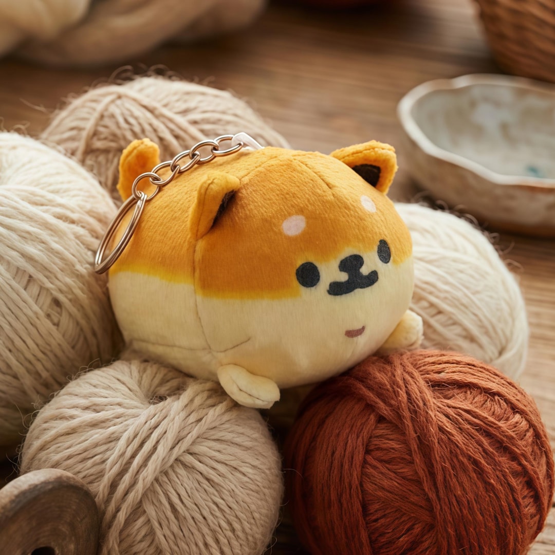 Cute Round Shiba Inu Plush Keychain, Kawaii Dog Bag Charm, Mini Orange ...