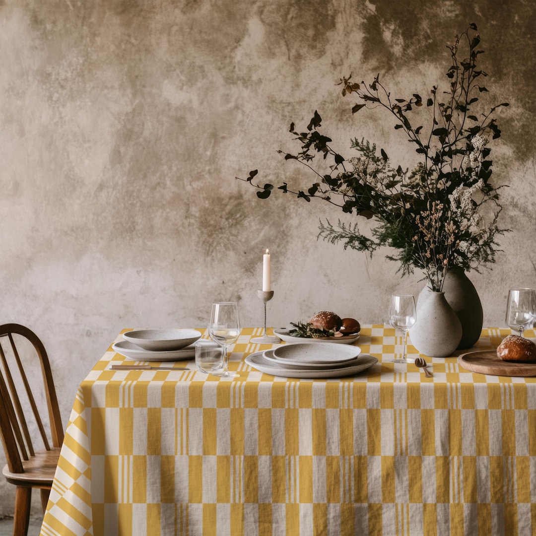 Yellow Checkered Tablecloth – Bright Modern Plaid Table Cover for ...