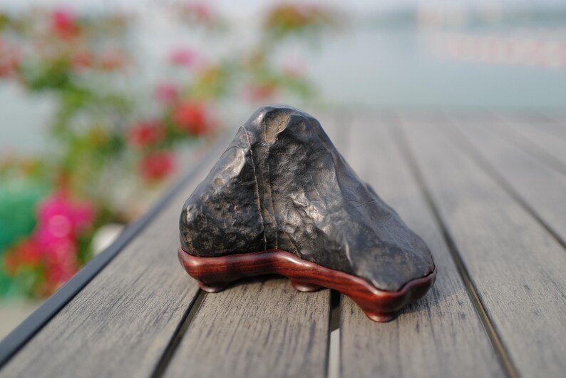 Lingbi Stone Scholar's Rock • Miniature Mountain Display With Rosewood ...