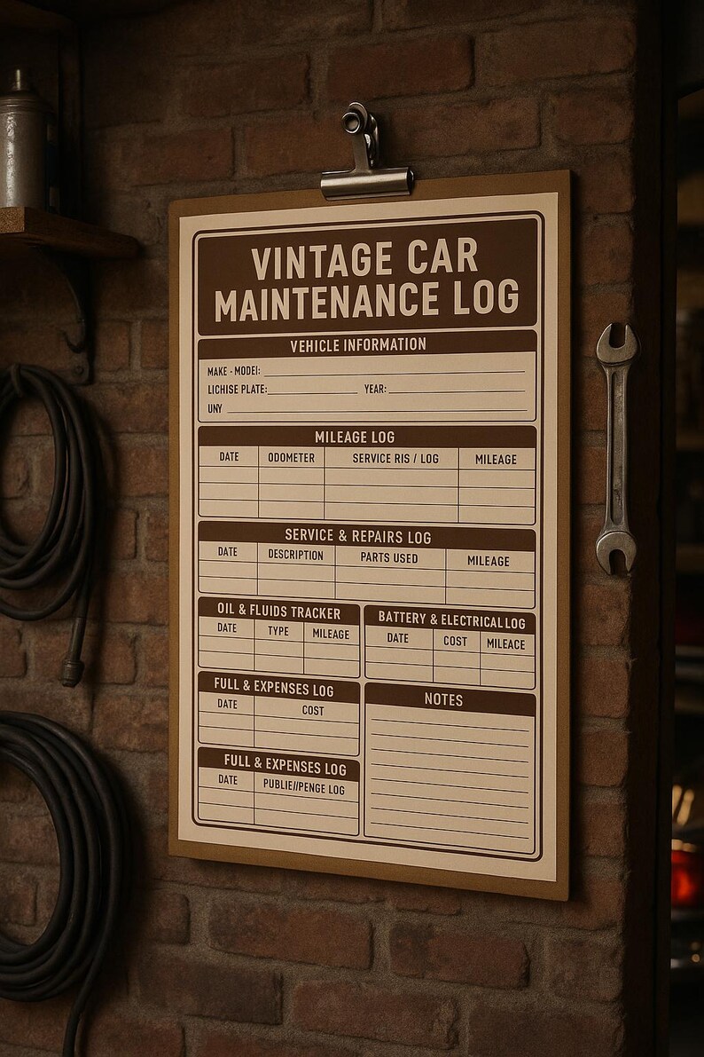 Vintage Car Maintenance Log | Retro Garage Wall Art (PDF) - Etsy