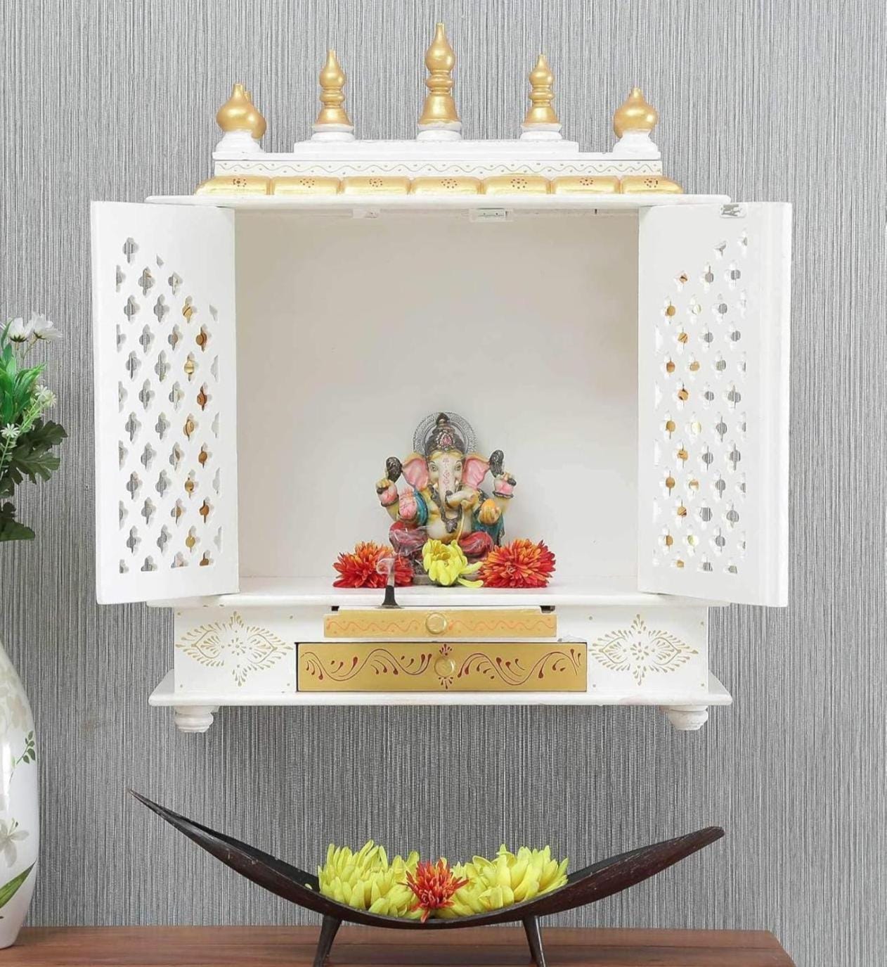 Wooden Mandir for Home, Wall Mount Temple, Pooja Mandir for Home, Puja ...