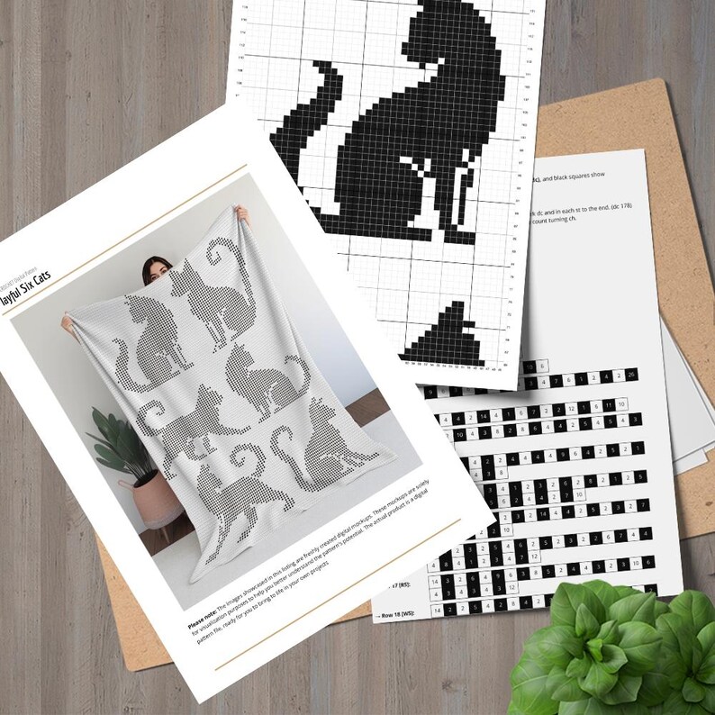 Playful Six Cats Filet Crochet Pattern Cat Silhouette Blanket PDF Graph ...