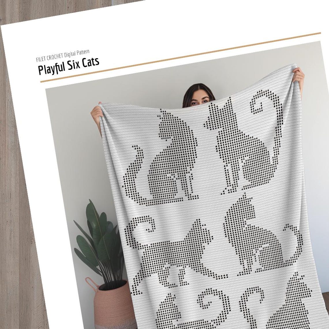 Playful Six Cats Filet Crochet Pattern Cat Silhouette Blanket PDF Graph ...