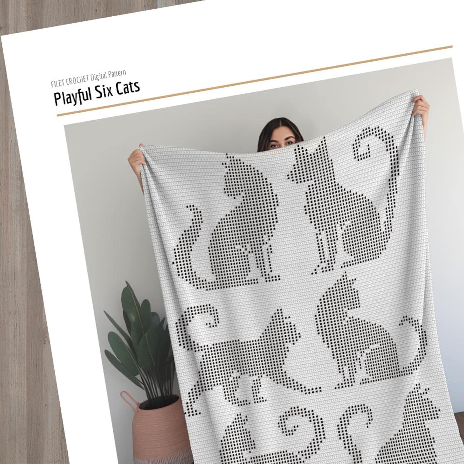 Playful Six Cats Filet Crochet Pattern Cat Silhouette Blanket PDF Graph ...