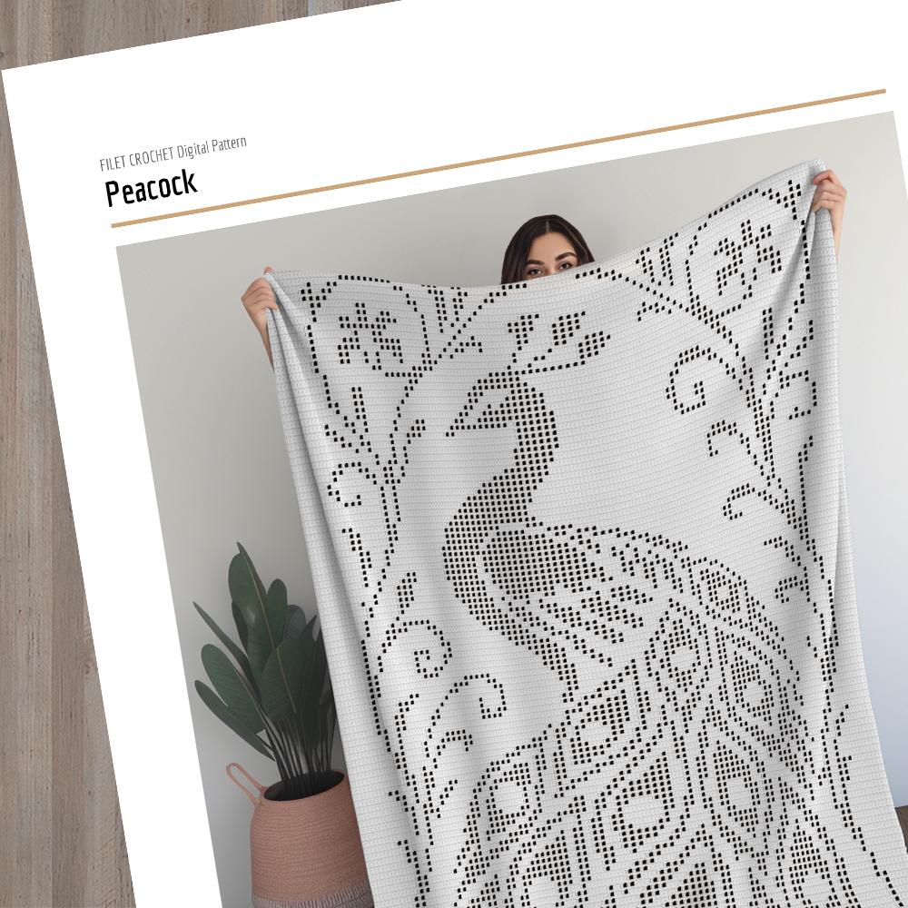 Peacock Filet Crochet Blanket Pattern: Elegant Lace Decor (PDF Pattern ...
