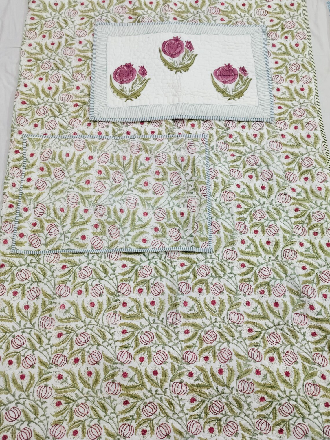 Hand Block Organic Cotton Block Print Bedding Set, Jaipur Quilt, 2 ...
