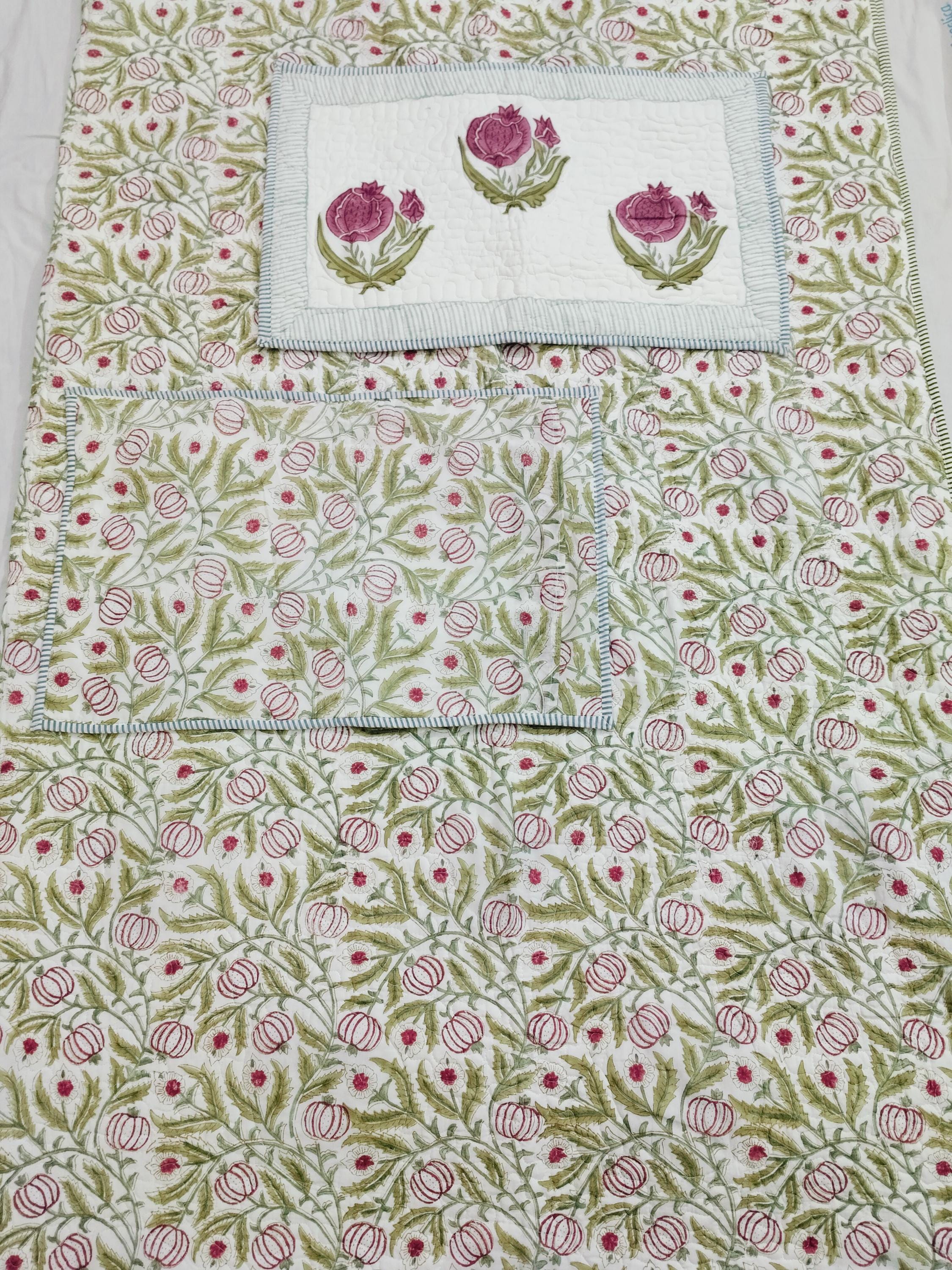 Hand Block Organic Cotton Block Print Bedding Set, Jaipur Quilt, 2 ...