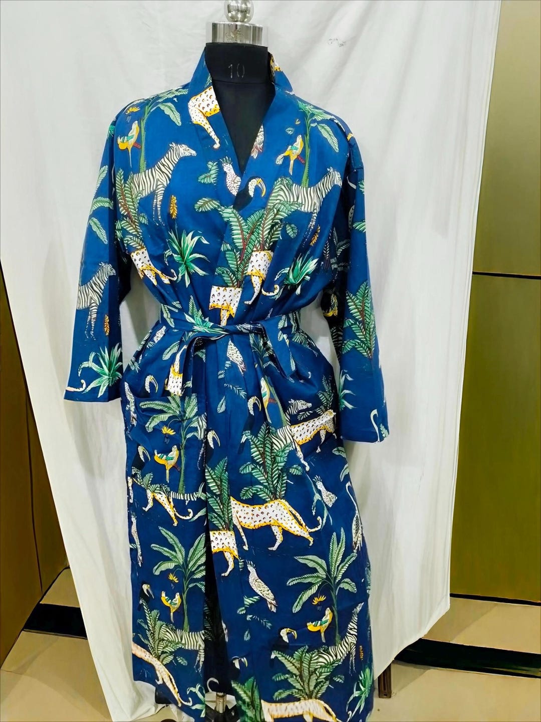 Blue Jungle Print Cotton Kimono Robe – Handmade Lightweight Bathrobe - Etsy