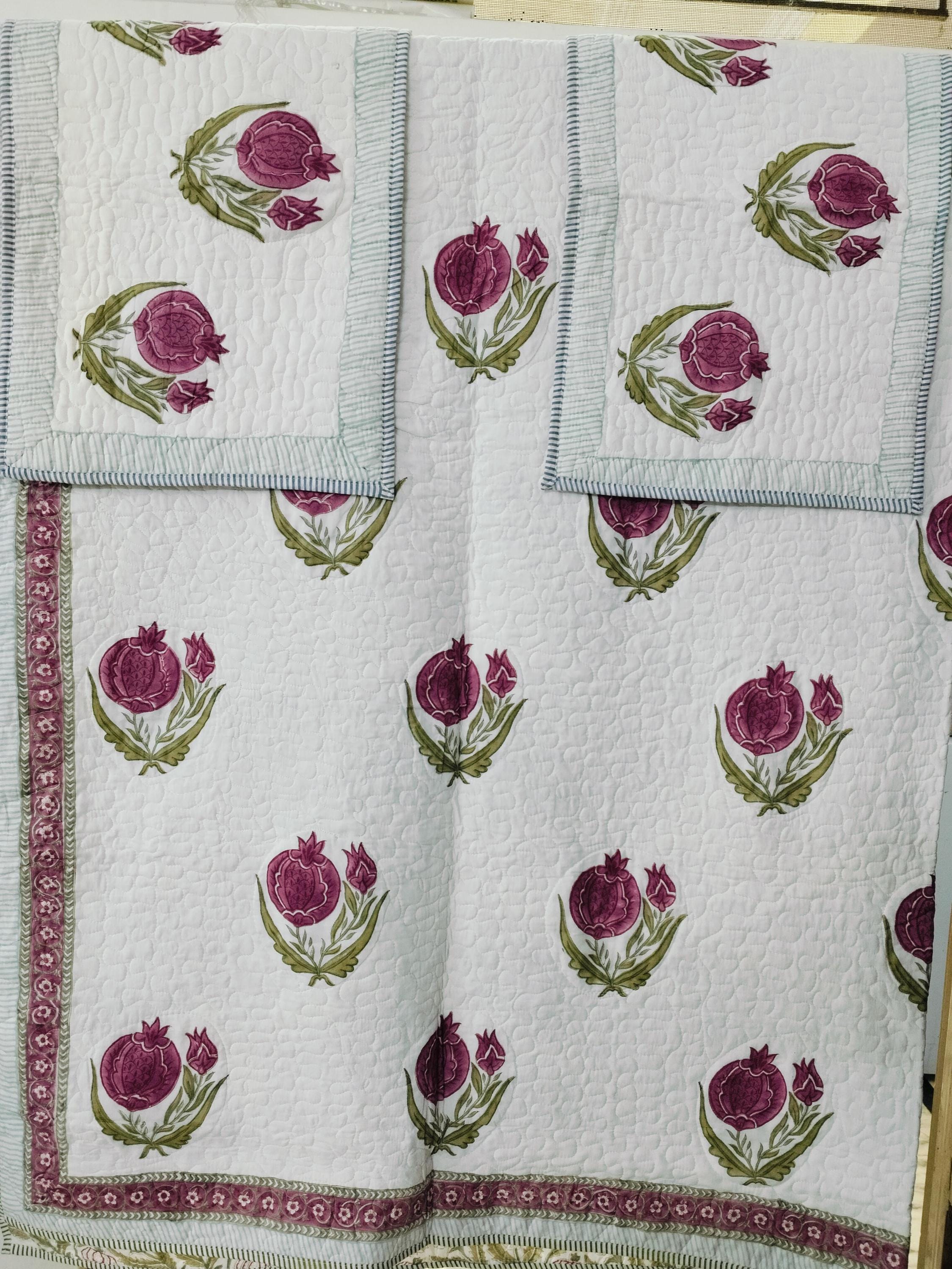 Hand Block Organic Cotton Block Print Bedding Set, Jaipur Quilt, 2 ...