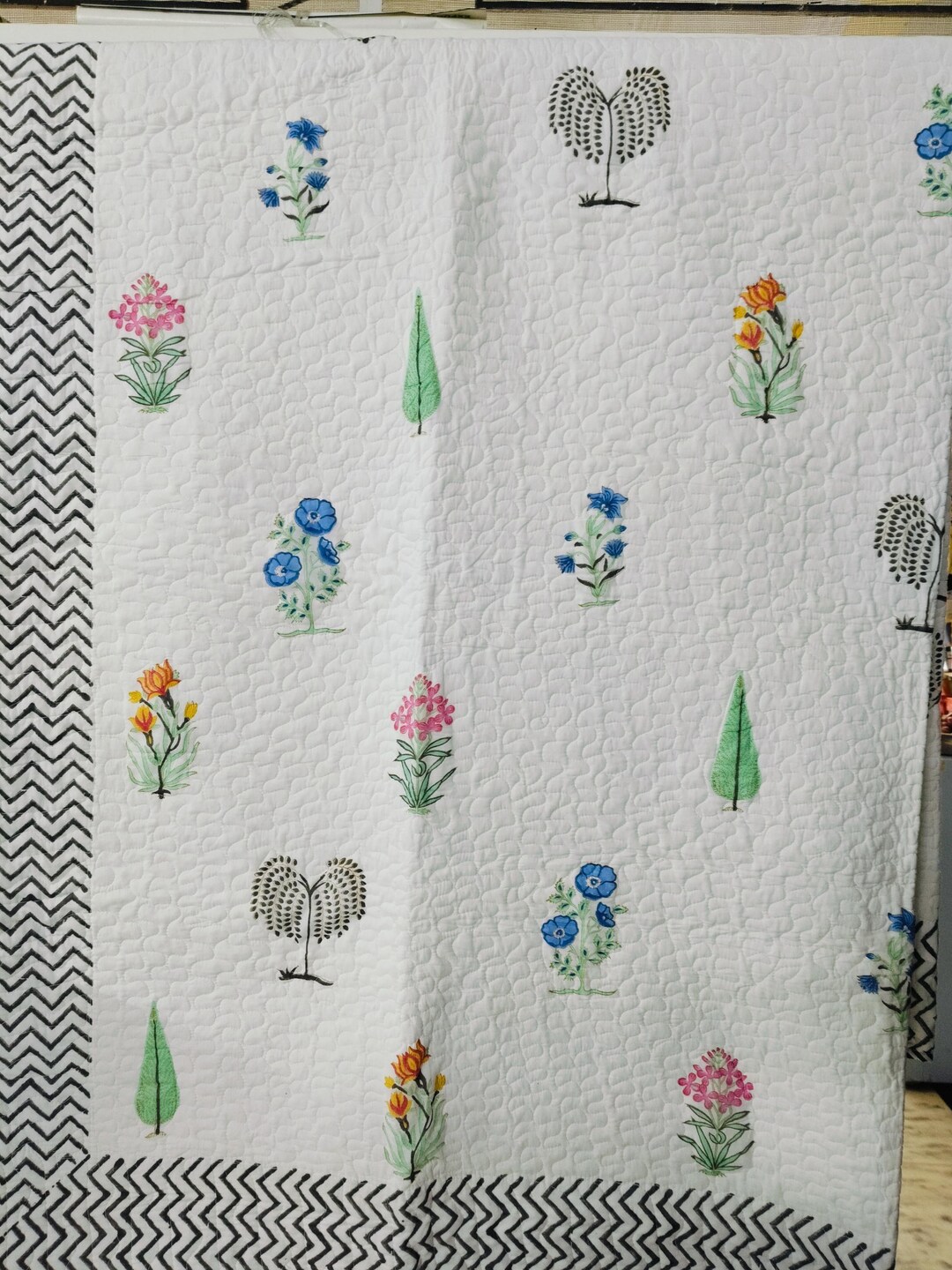 Hand Block Organic Cotton Block Print Bedding Set, Jaipur Quilt, 2 ...