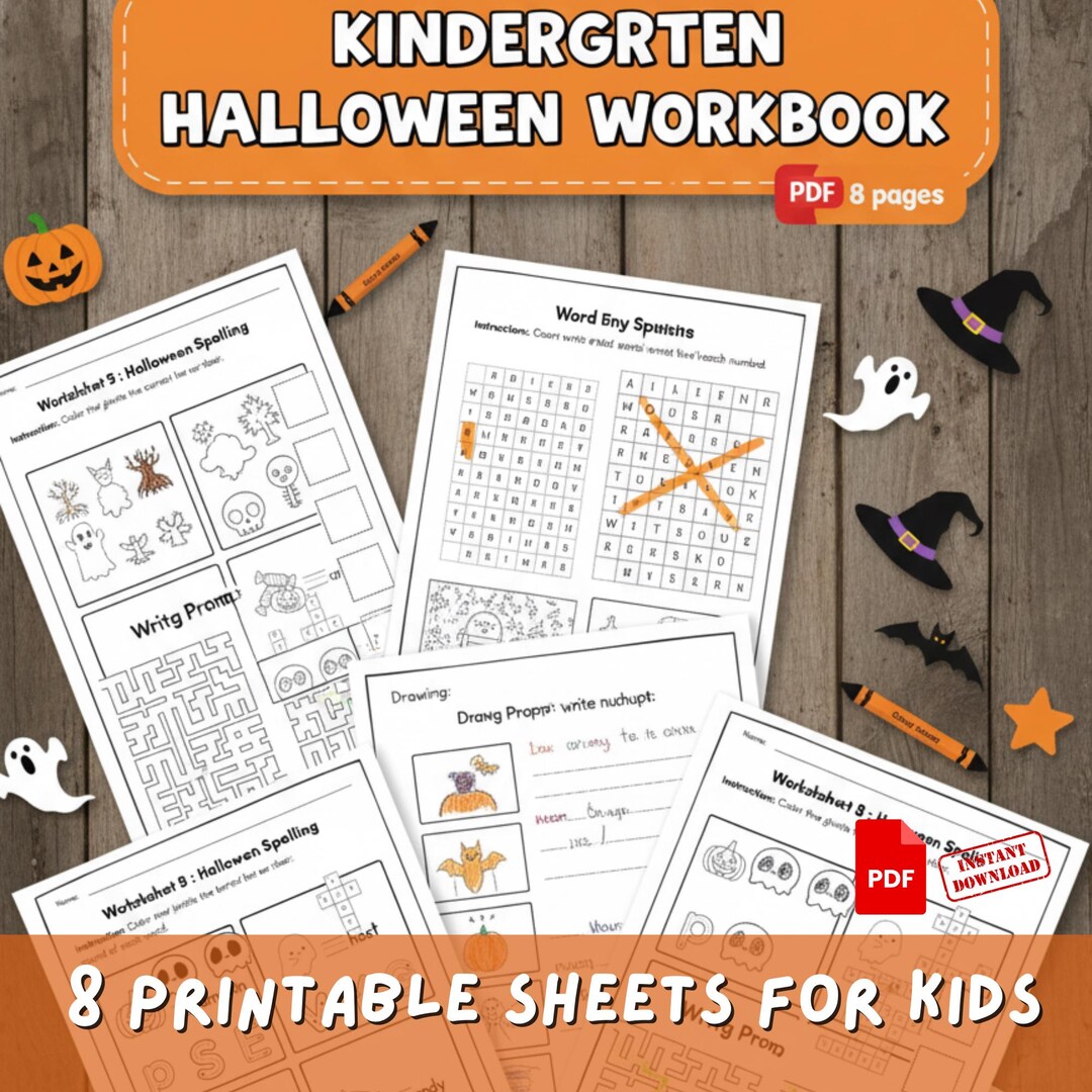 Halloween Activity Workbook: Printable Puzzles, Tracing Sheets (PDF ...