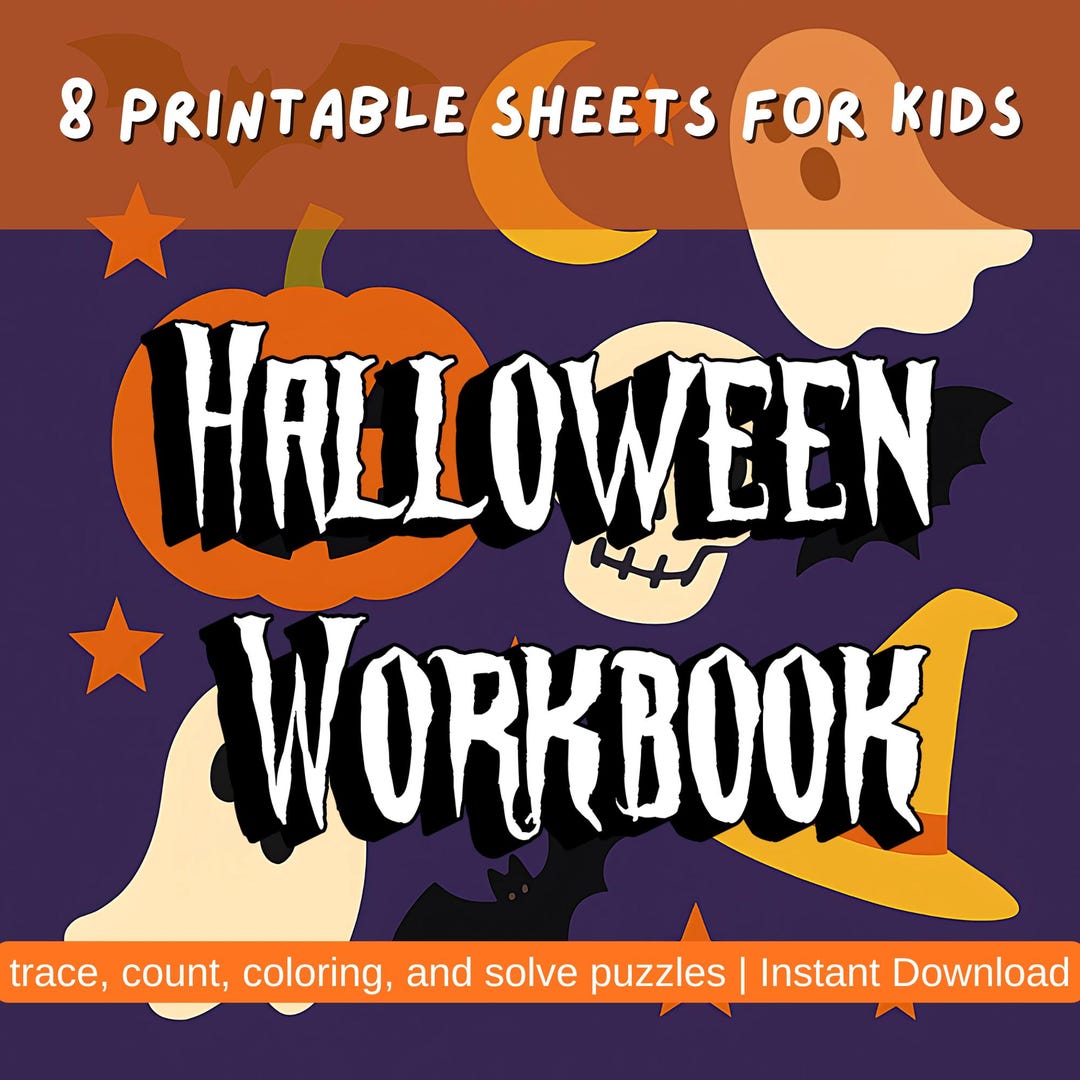 Halloween Workbook | 8 Printable Sheets for Kids - Etsy