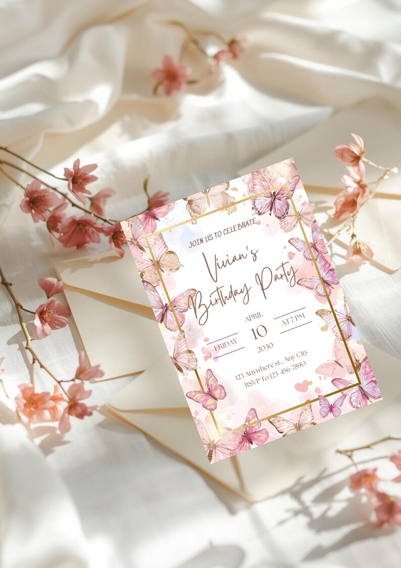 Soft Colored Butterfly Invitation| Editable Canva Template| Pastel ...