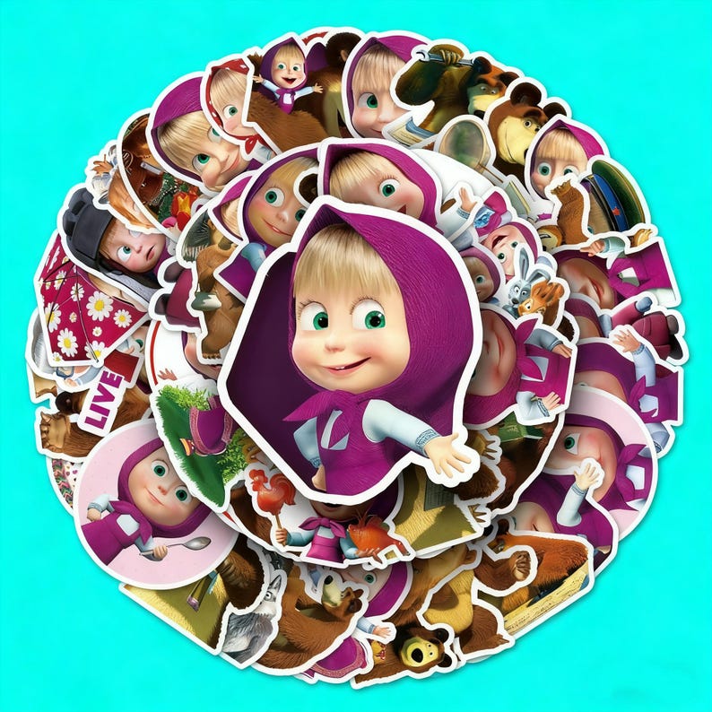 50pcs-masha and the Bear Sticker Set | Cute Kids Cartoon Stickers ...