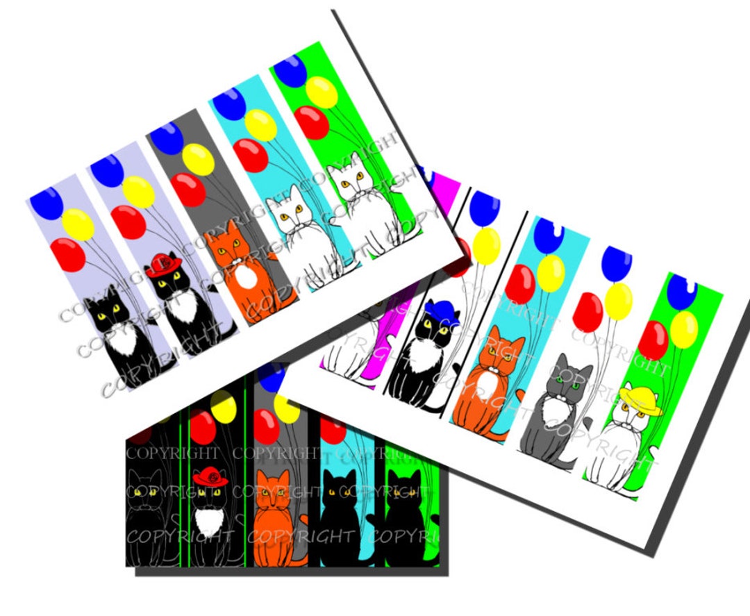 Cats, Cats in Hats, Cat With Balloons, 3 Pages of Printable Bookmarks ...