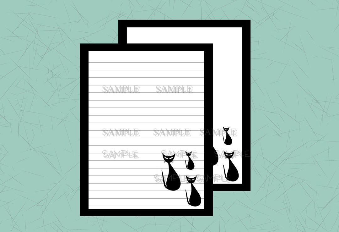 Retro Cat Printable Writing Paper, Cat Stationery, 8.5x11, Lined and ...