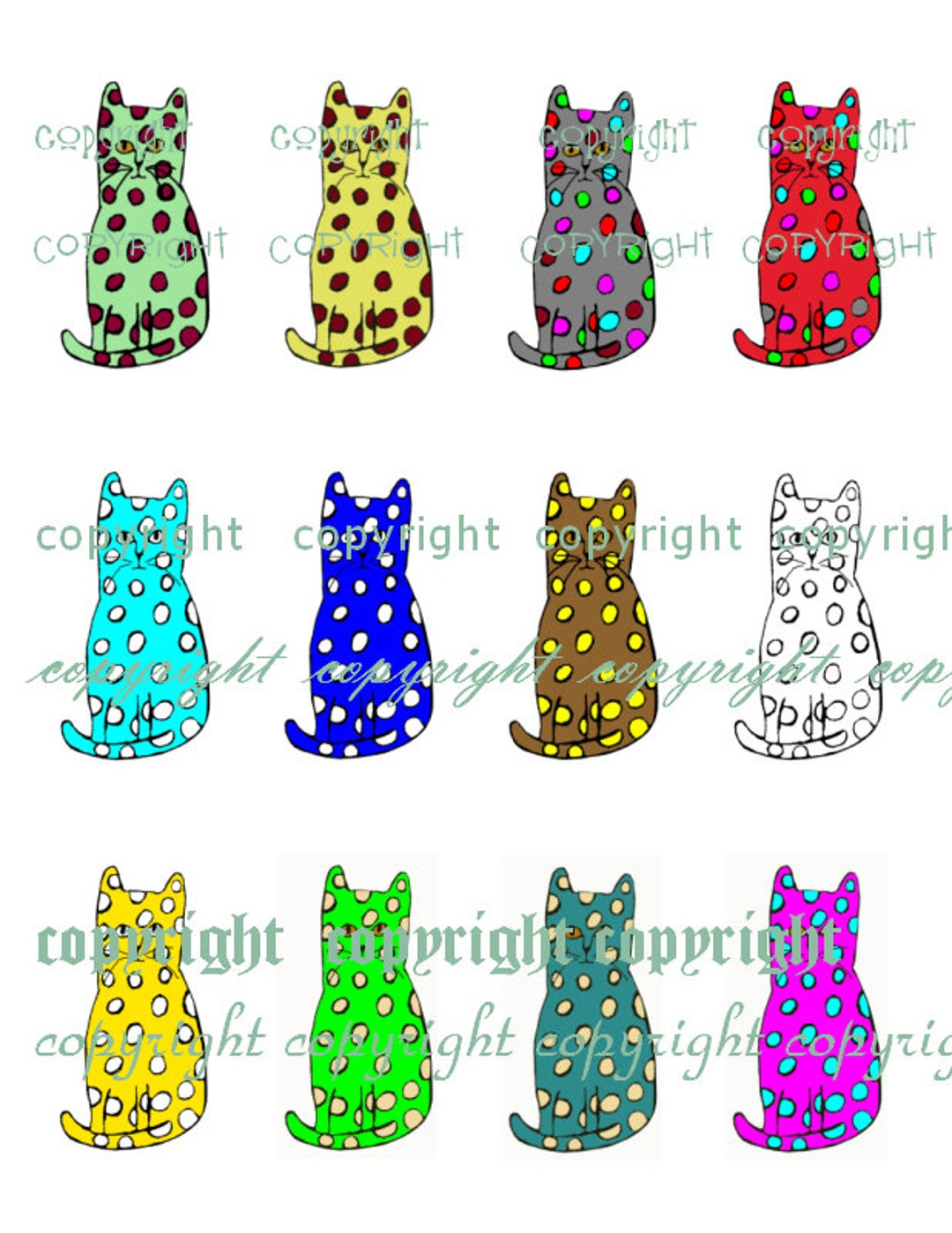 Colorful Cats, Cat Clip Art, Instant Download, Journal Stickers, PNG ...