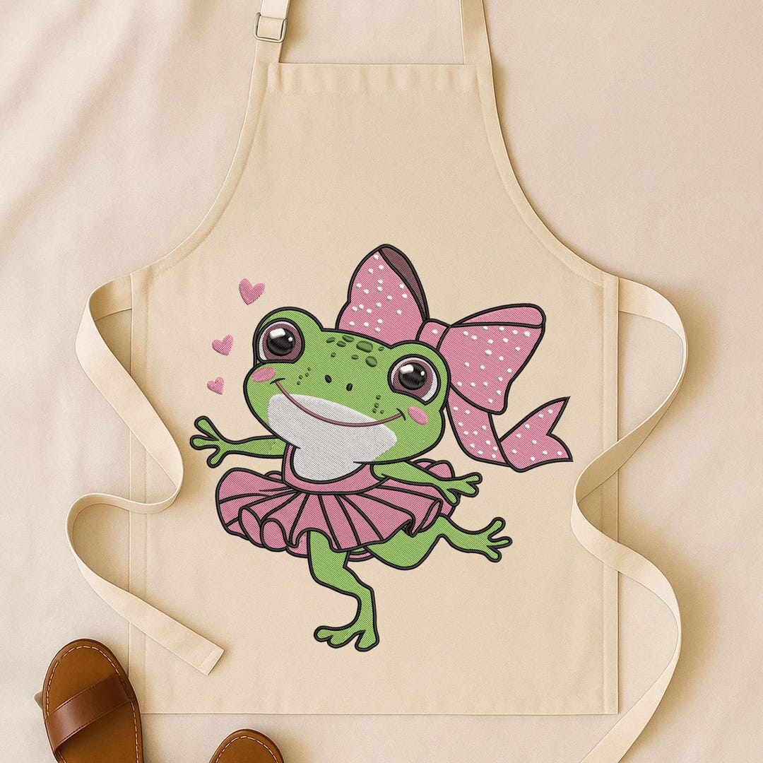 Cute Frog Ballerina Embroidery Design, Adorable Frog With Bow Pattern ...