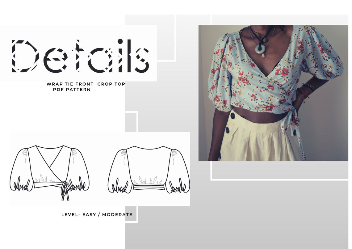 Drama Sleeved Cropped Wrap Top PDF Pattern sizes XS-XL - Etsy