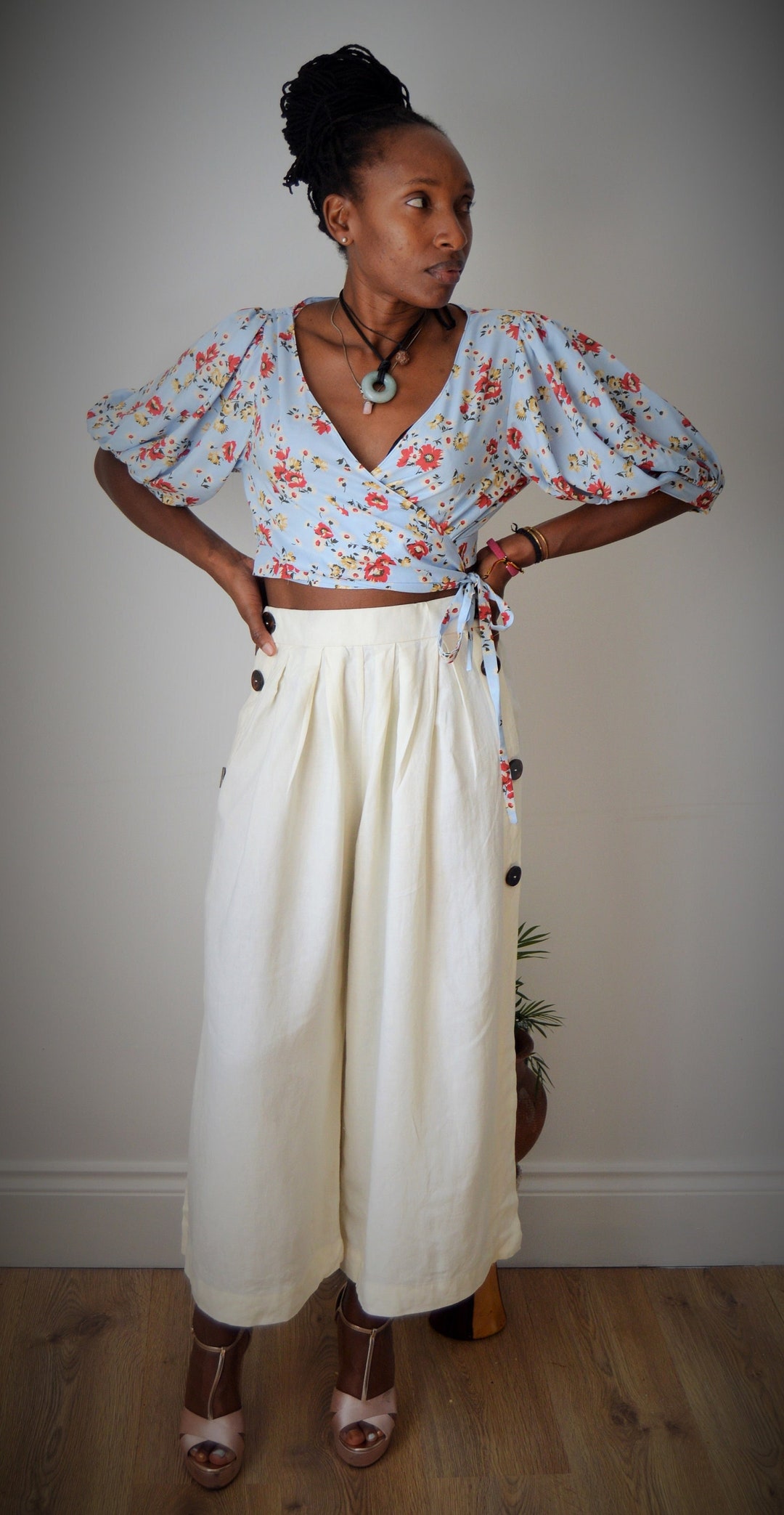 Drama Sleeved Cropped Wrap Top PDF Pattern sizes XS-XL - Etsy