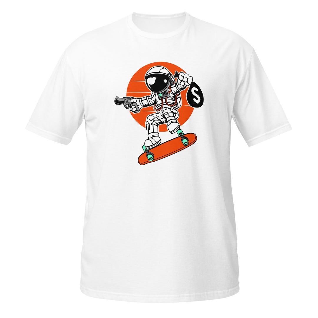 Astronaut Robber Graphic Tee | Space Outlaw Skateboard Shirt - Etsy