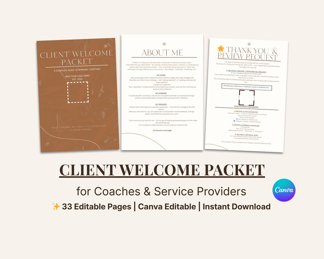 Onboarding Welcome Packet Template for Coaches | Canva Client Guide ...