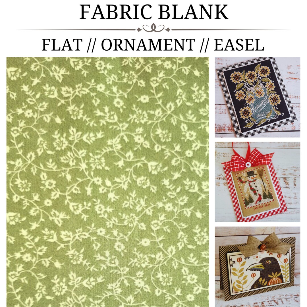GREEN WHITE FLORAL, Fabric Blank, Fabric Ornament, Fabric Easel ...