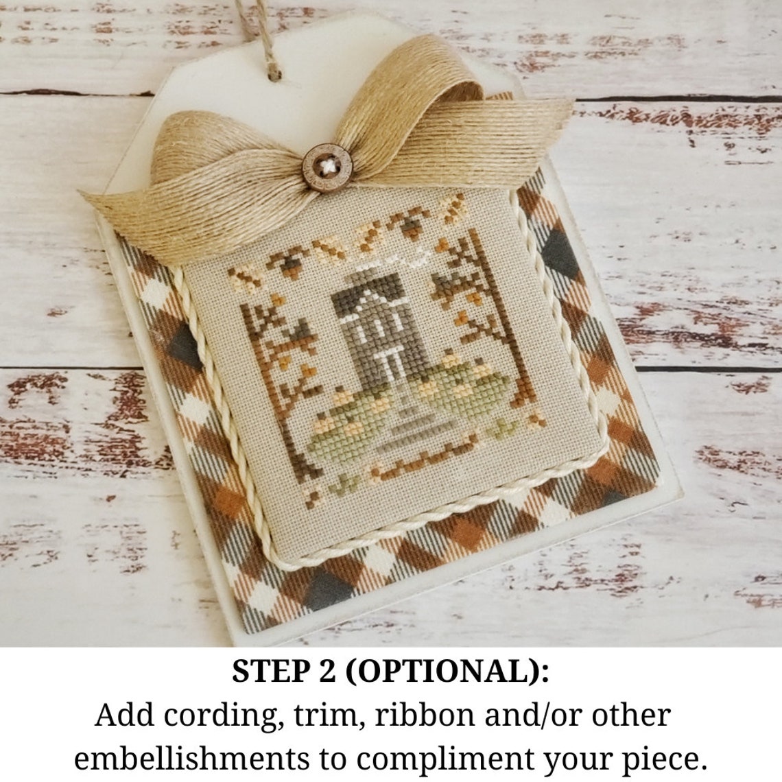 GRAY TAUPE GINGHAM Wood Tag With Fabric Mat for Little House - Etsy
