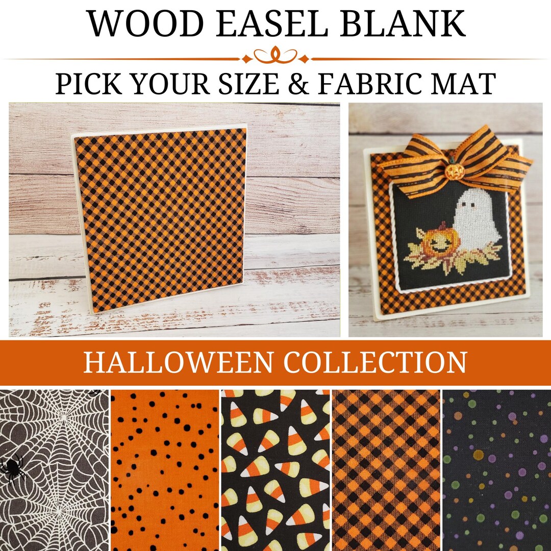 HALLOWEEN COLLECTION Wood Easel Blank With Fabric Mat, Cross Stitch ...